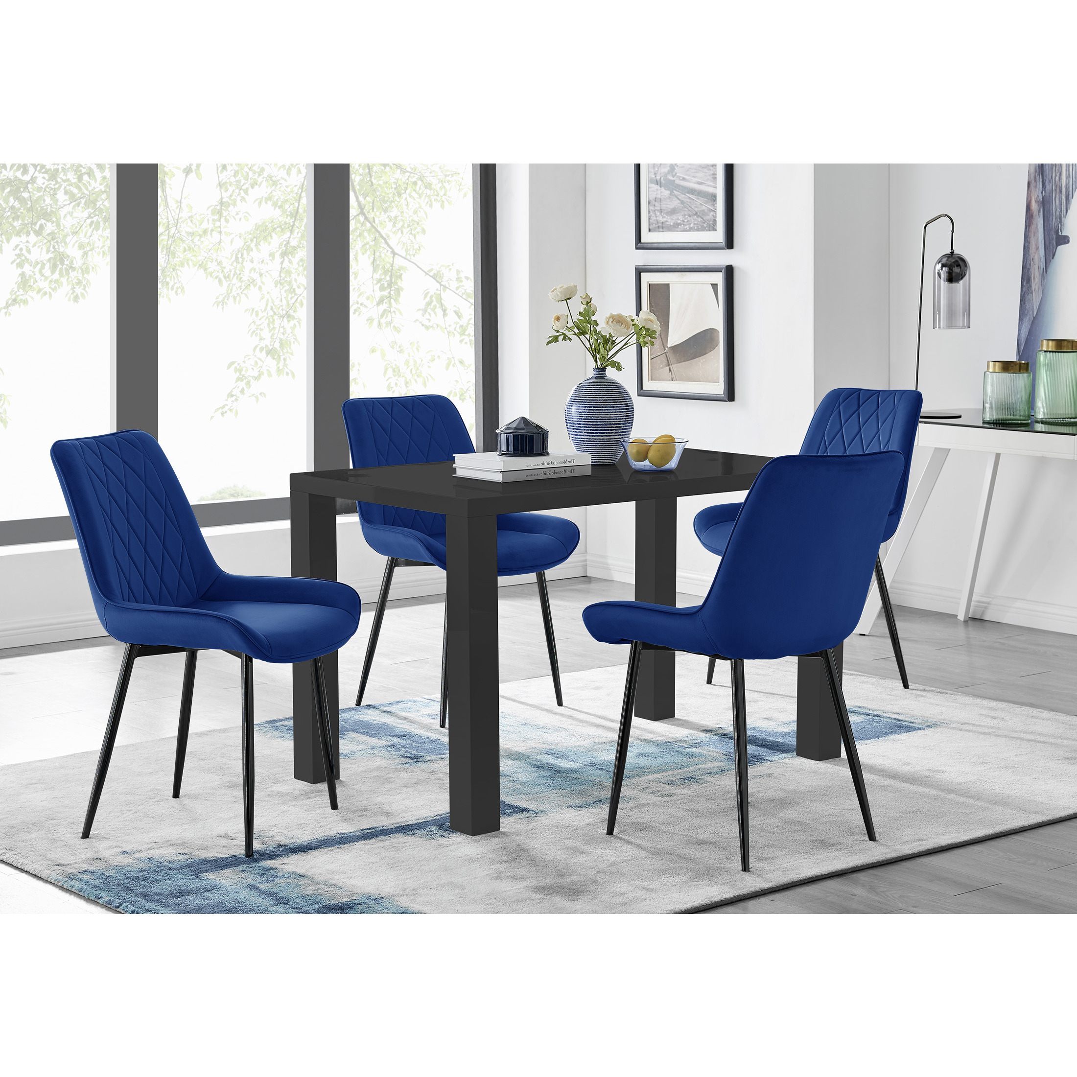 Pivero Black Dining Table & 4 Pesaro Black Chairs - Furniturebox by ...