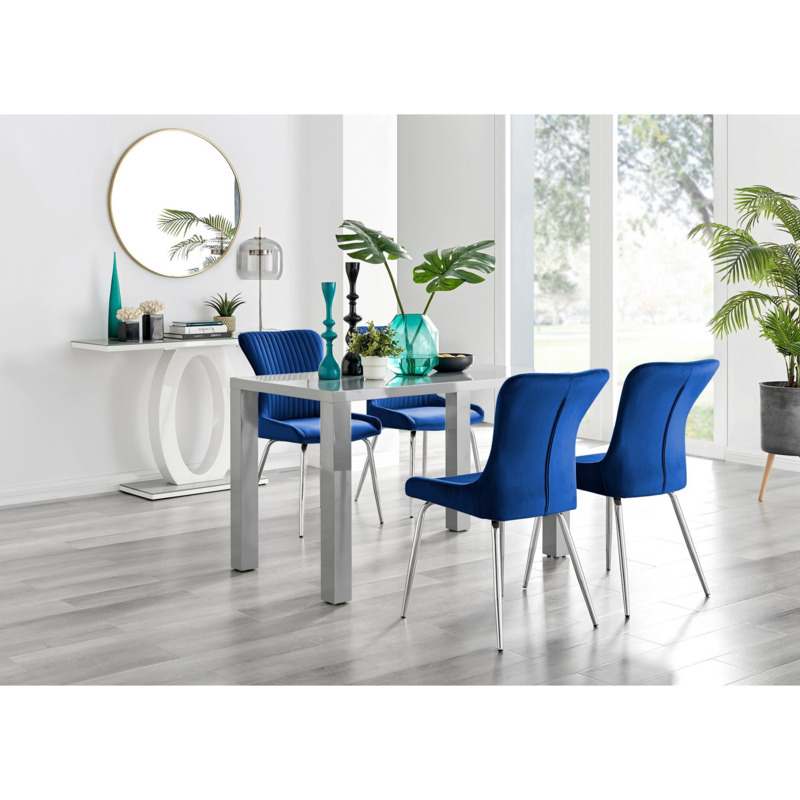 Pivero Grey High Gloss Dining Table & 4 Nora Silver Leg Chairs by ...