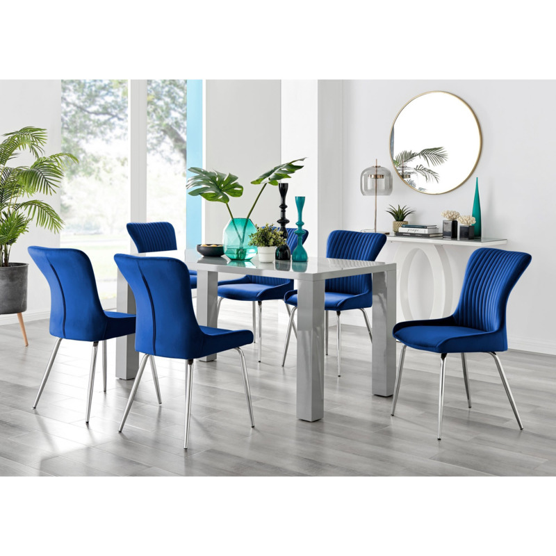 Pivero Grey High Gloss Dining Table & 6 Nora Silver Leg Chairs by ...