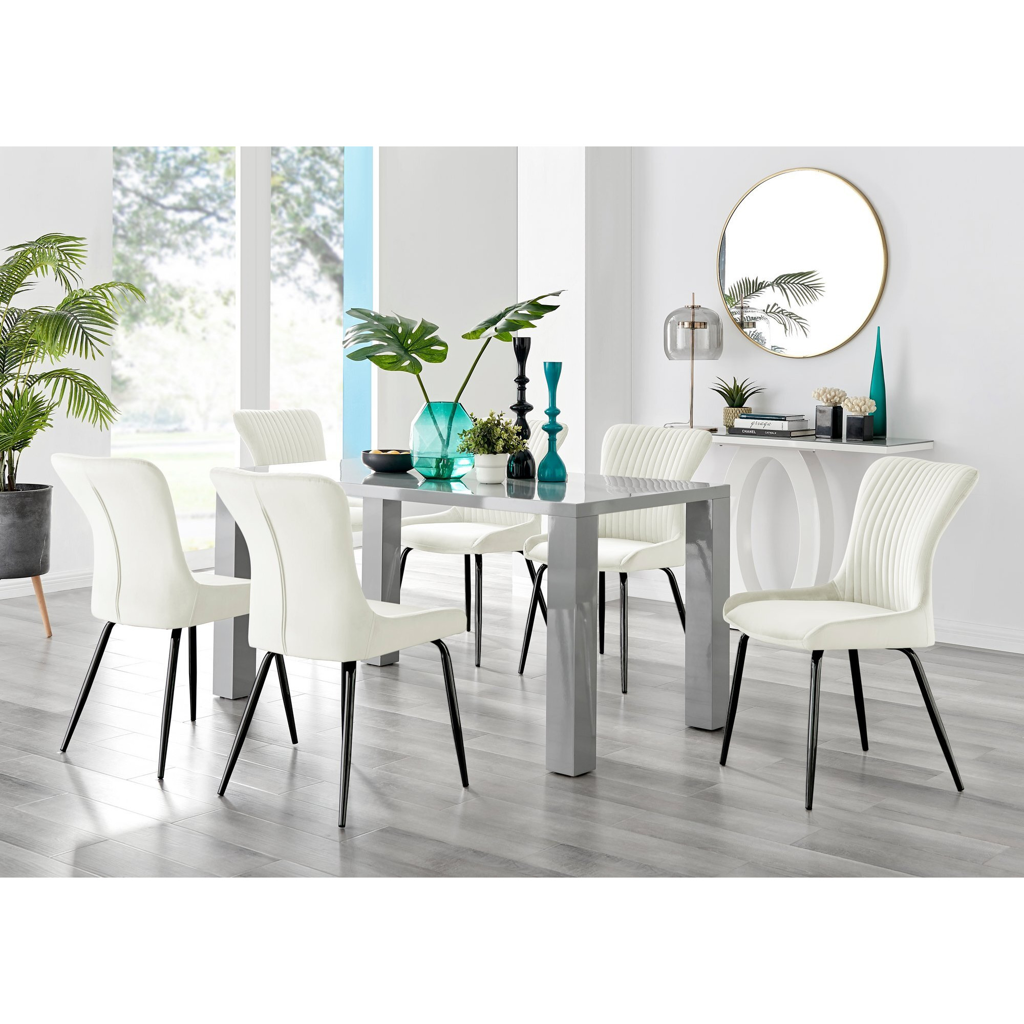 Pivero Grey High Gloss Dining Table & 6 Nora Black Leg Chairs by ...