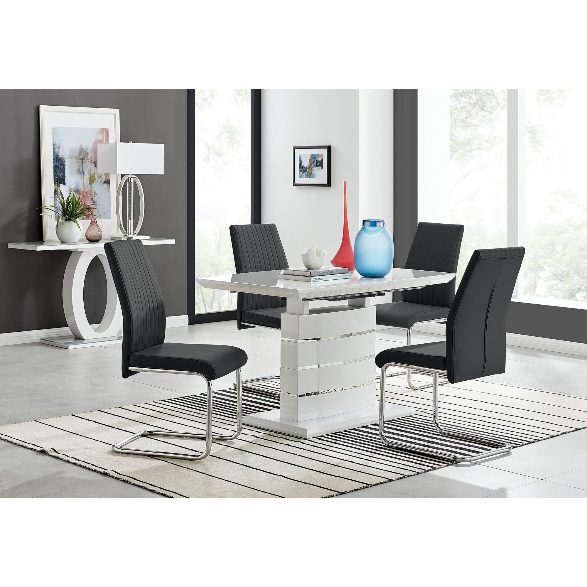 Renato 120cm High Gloss Extending Dining Table and 4 Lorenzo Chairs by ...