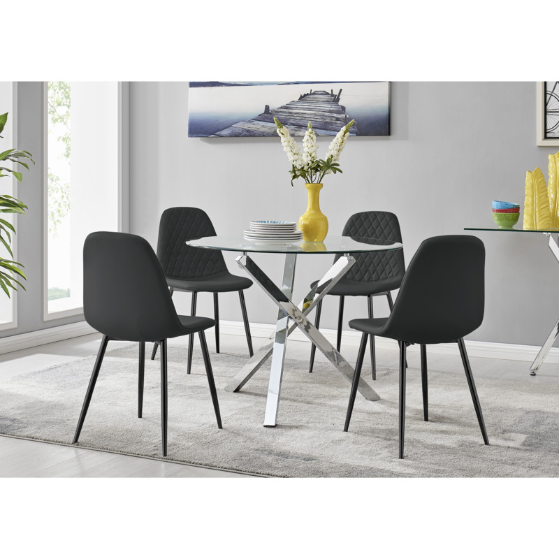 Selina Round Dining Table (Square Leg) & 4 Corona Black Leg Chairs by ...