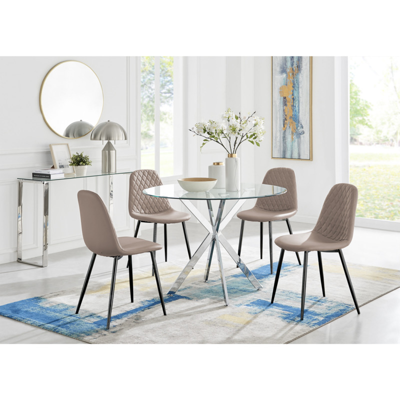 Venice Round Dining Table and 4 Corona Black Leg Chairs by FurnitureBox ...
