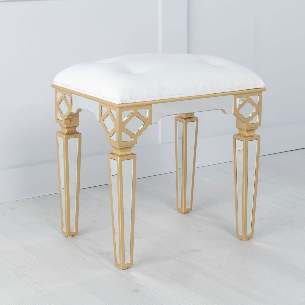 Cressona Gold Trim Mirrored Stool by Furntastic | ufurnish.com