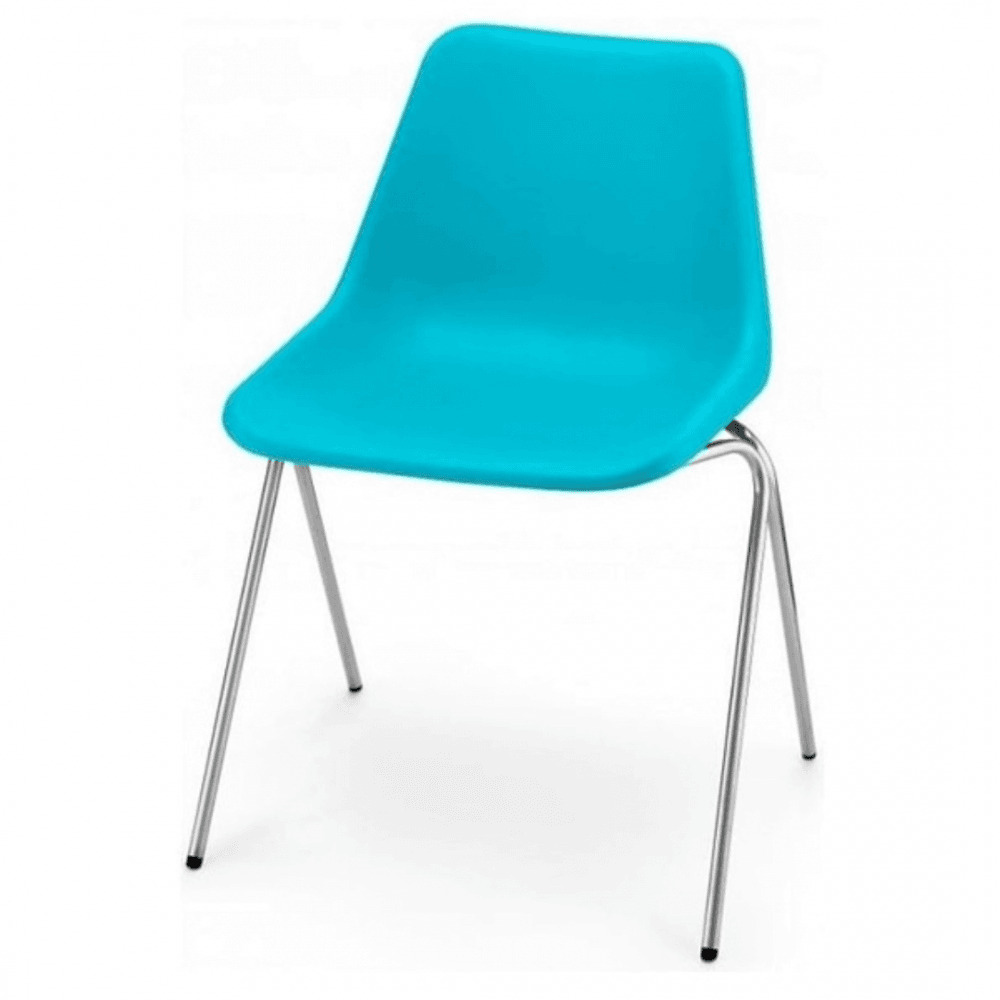 Hille Bright Blue Robin Day Poly Side Plastic Chair leg colour: White ...