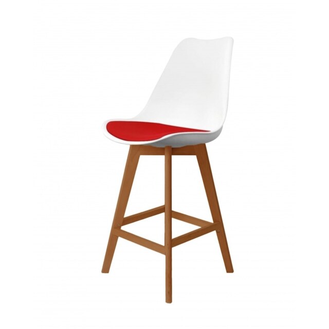 "Fusion Living Soho White and Red Plastic Bar Stool with Medium Wood ...