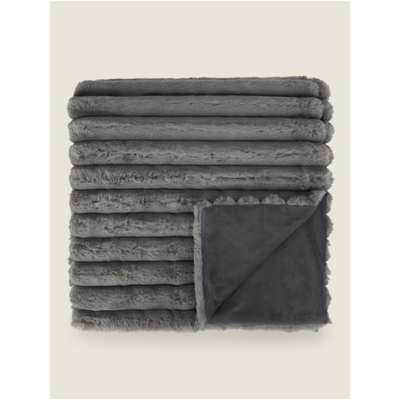 Grey Ribbed Faux Fur Throw - 120cm x 150cm by George at ASDA | ufurnish.com