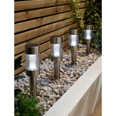 Silver-Tone Stainless Steel Solar Stake Light - Set of 4 by George at ...