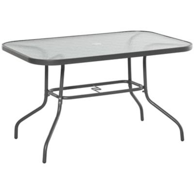 Outsunny 120cm Garden Dining Table with Glass Top & Parasol Hole by ...