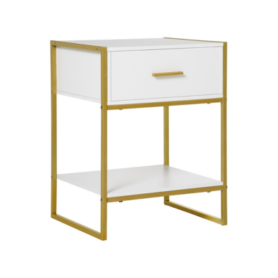 HOMCOM White & Gold Modern Bedside Table With Storage by George at ASDA ...