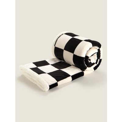 Monochrome Checkerboard Sherpa Throw - 120cm x 150cm by George at ASDA ...
