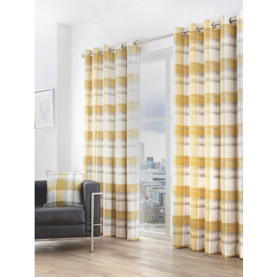 Fusion Balmoral Check 100% Cotton Ochre Eyelet Curtains by George at ...