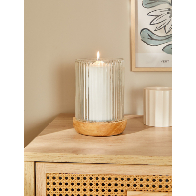 Natural Brown Ribbed Glass Hurricane Wood Base by George at ASDA ...