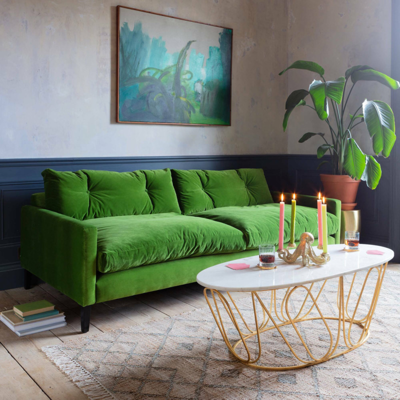 Graham and Green Kasper 3 Seater - Navy Stain Guarded Velvet by Graham ...