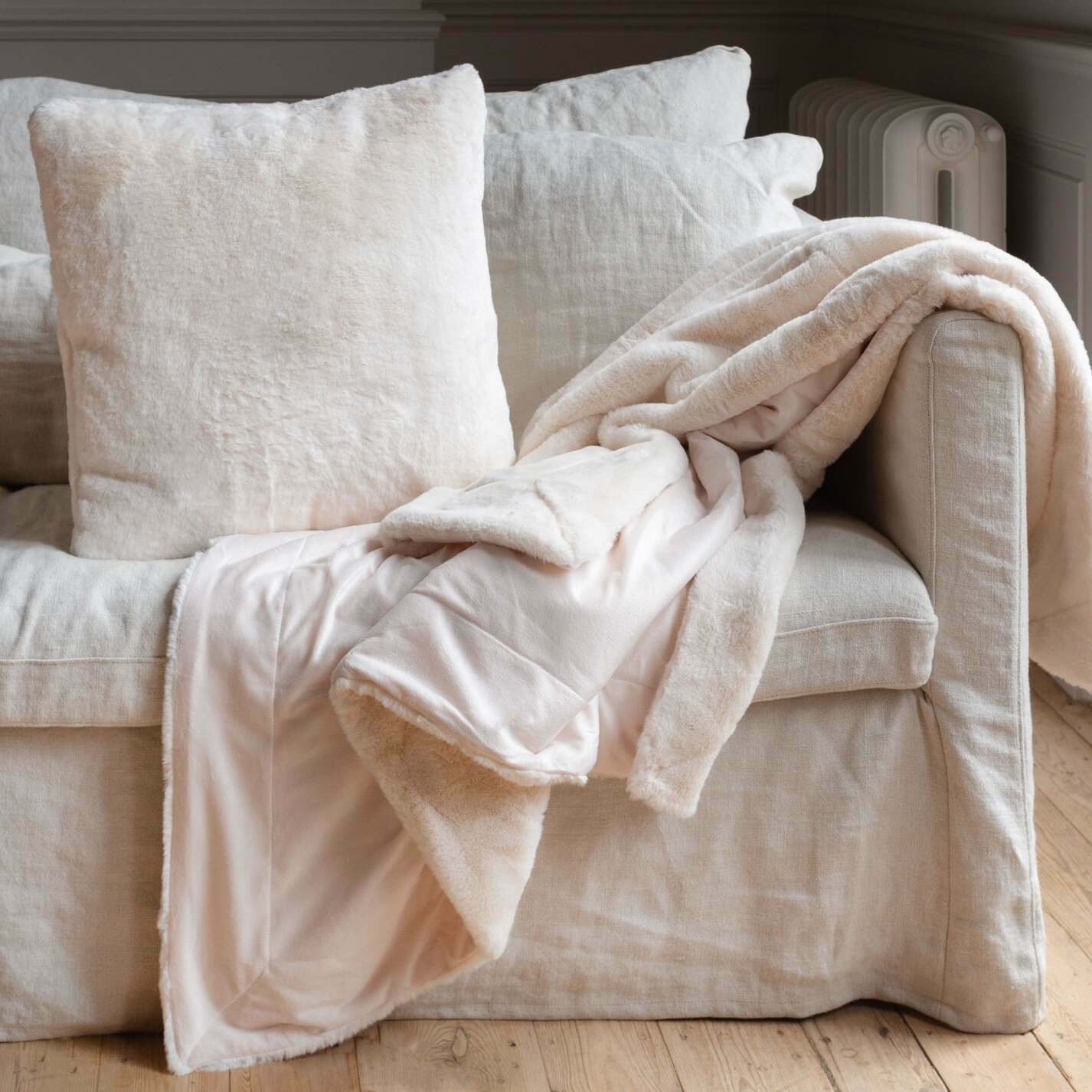 Graham and Green Ivory Faux Fur Throw by Graham & Green | ufurnish.com