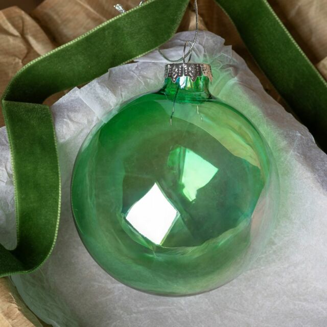 Graham and Green Large Green Clear Glass Christmas Bauble by Graham ...