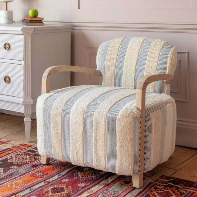 Graham and Green Thurman Misty Blue and White Striped Armchair by Graham & Green | ufurnish.com