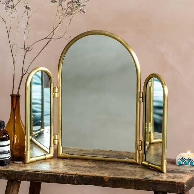 Graham and Green Jules Antique Gold Triple Table Top Mirror by Graham ...