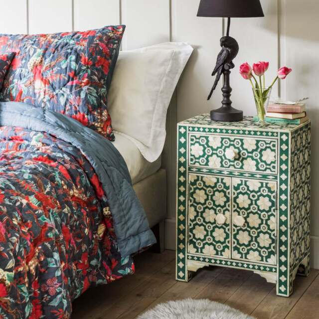 Graham and Green Jade Green Floral Bone Inlay Bedside Table by Graham ...