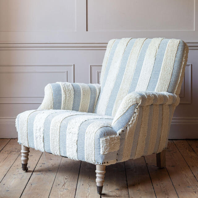 Graham and Green Avree Misty Blue and White Striped Armchair by Graham ...