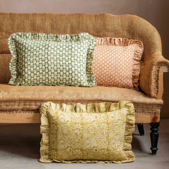 Graham and Green Esme Floral Block Printed Rectangular Cushion Small by ...