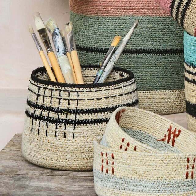 Graham and Green Natural and Black Stitched Cross Basket by Graham ...