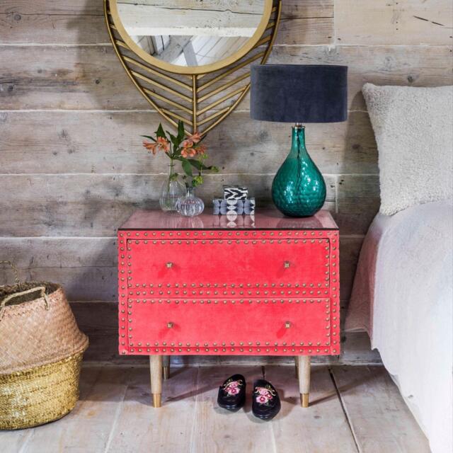 Graham and Green Eleonora Coral Velvet Bedside Table by Graham & Green ...