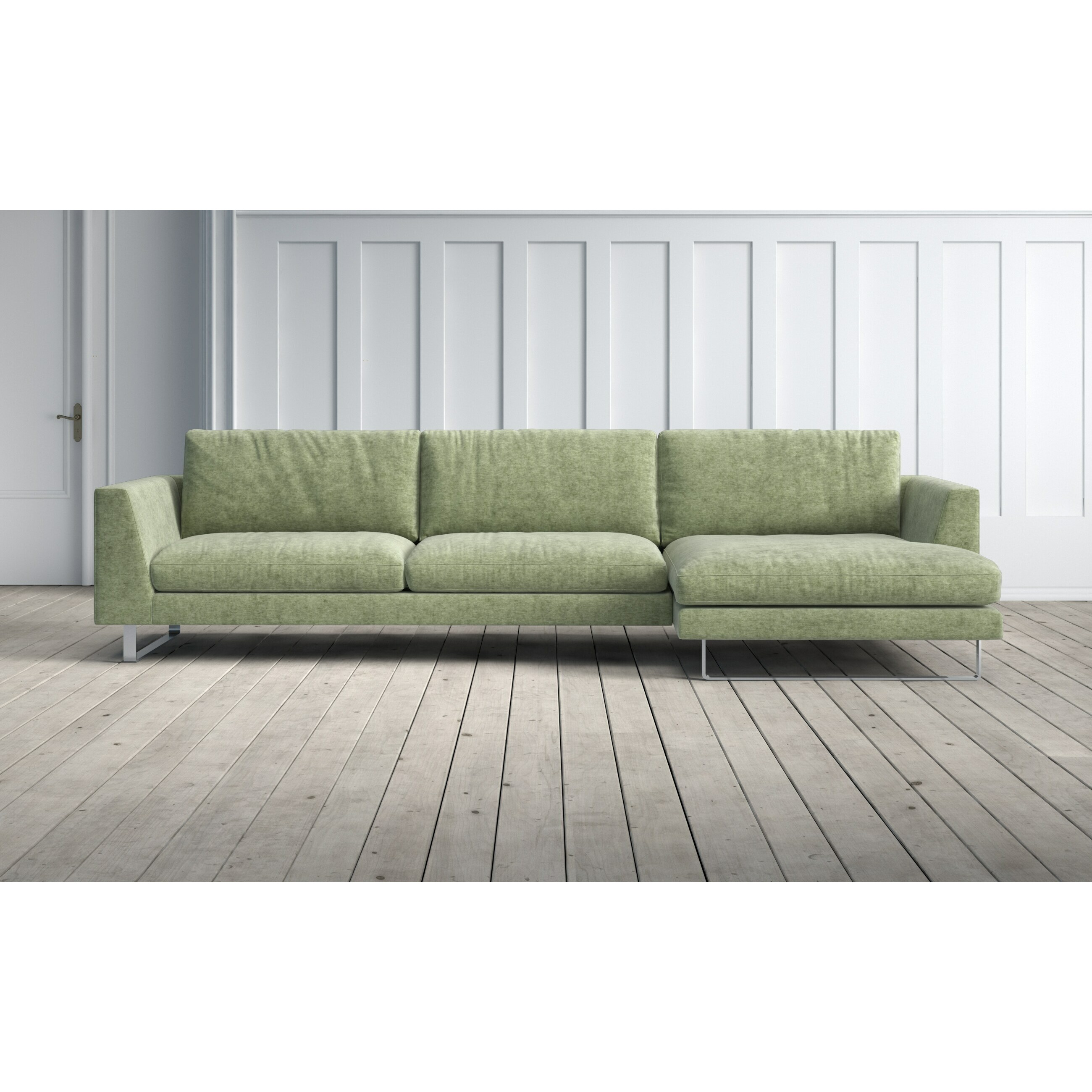 Graham and Green New York 3 Seater Right Chaise Sofa in Green Vintage ...