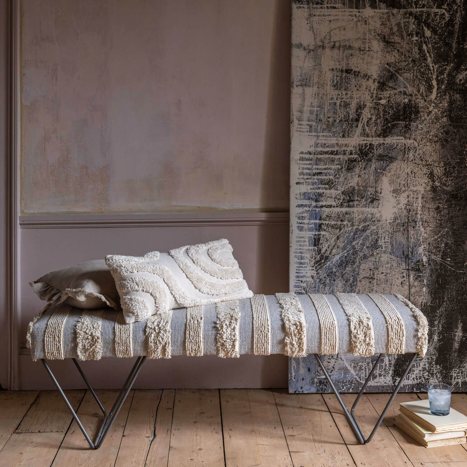 Misty Blue and White Striped Bench by Graham & Green | ufurnish.com