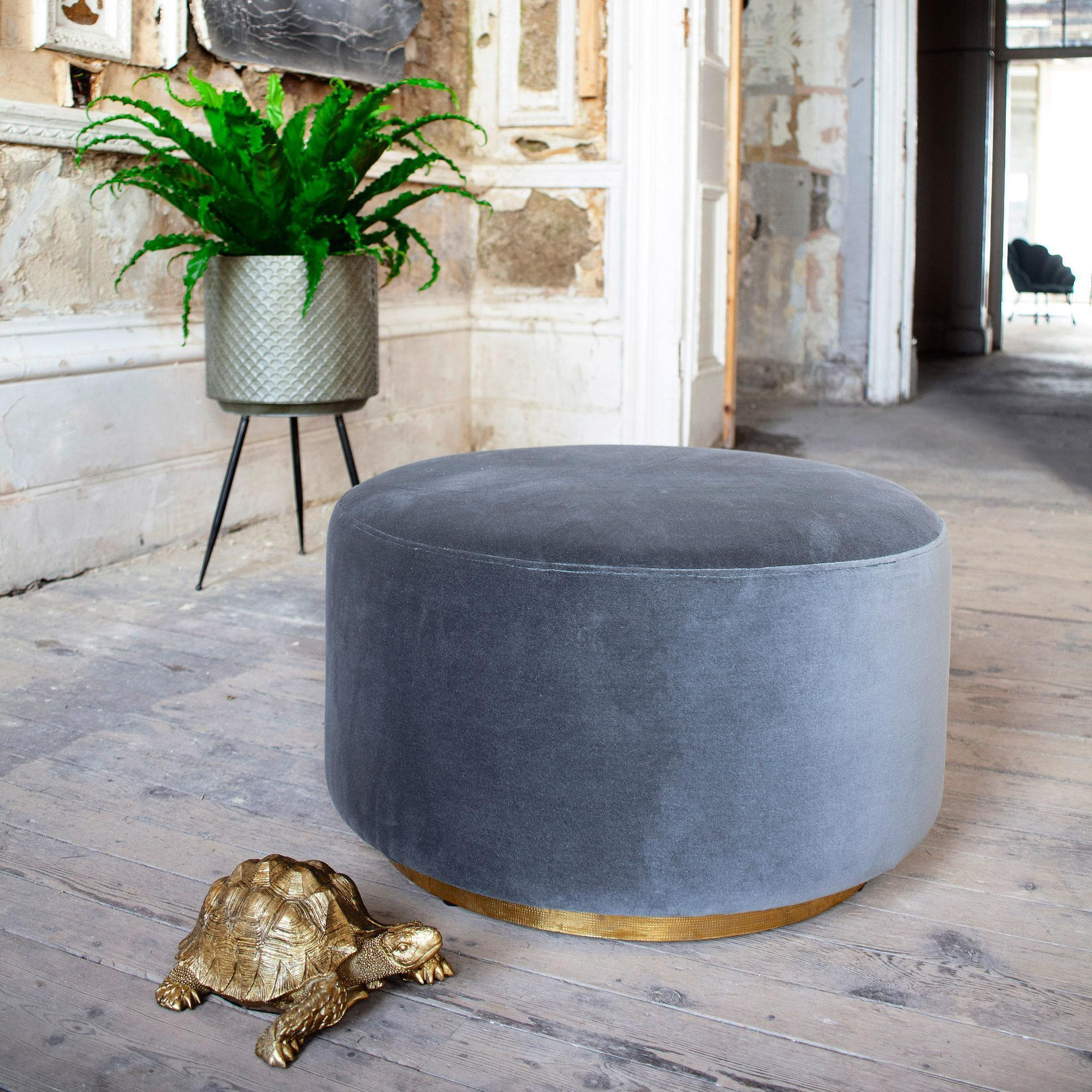 Graham and Green Sofia Grey Velvet Ottoman by Graham & Green | ufurnish.com