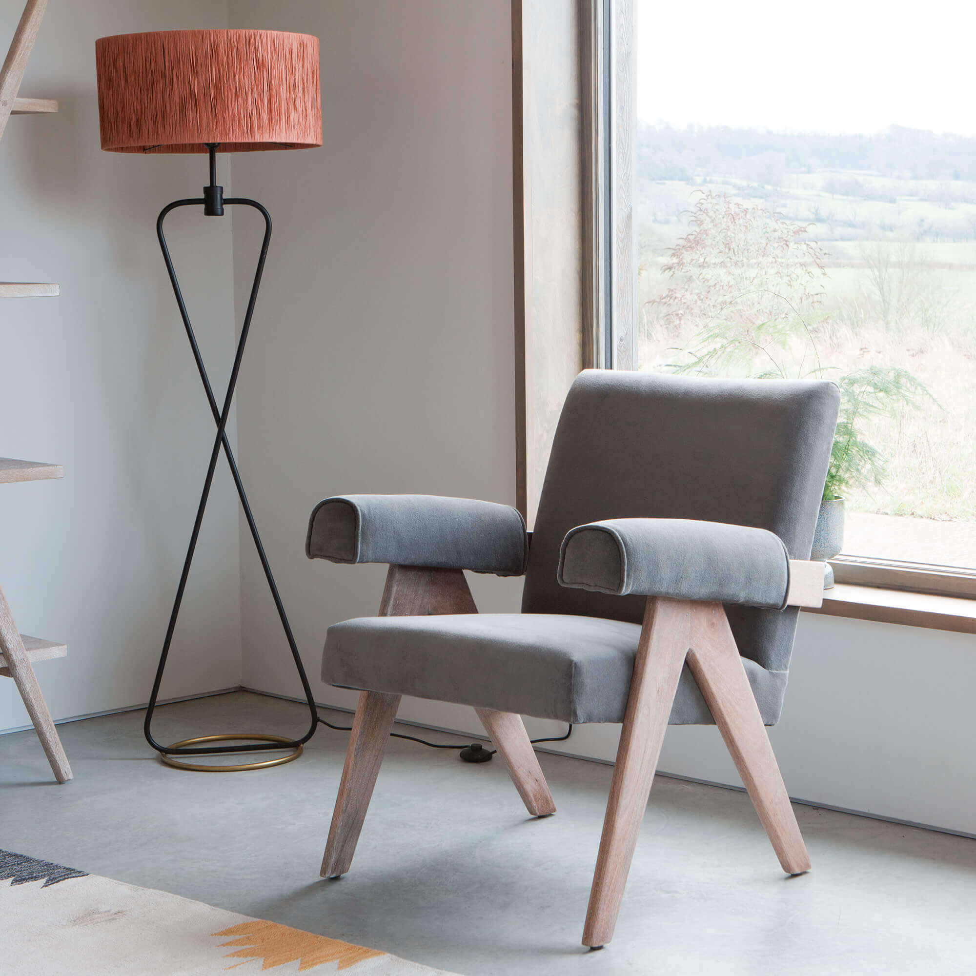 Harrison Grey Velvet Armchair by Graham & Green | ufurnish.com