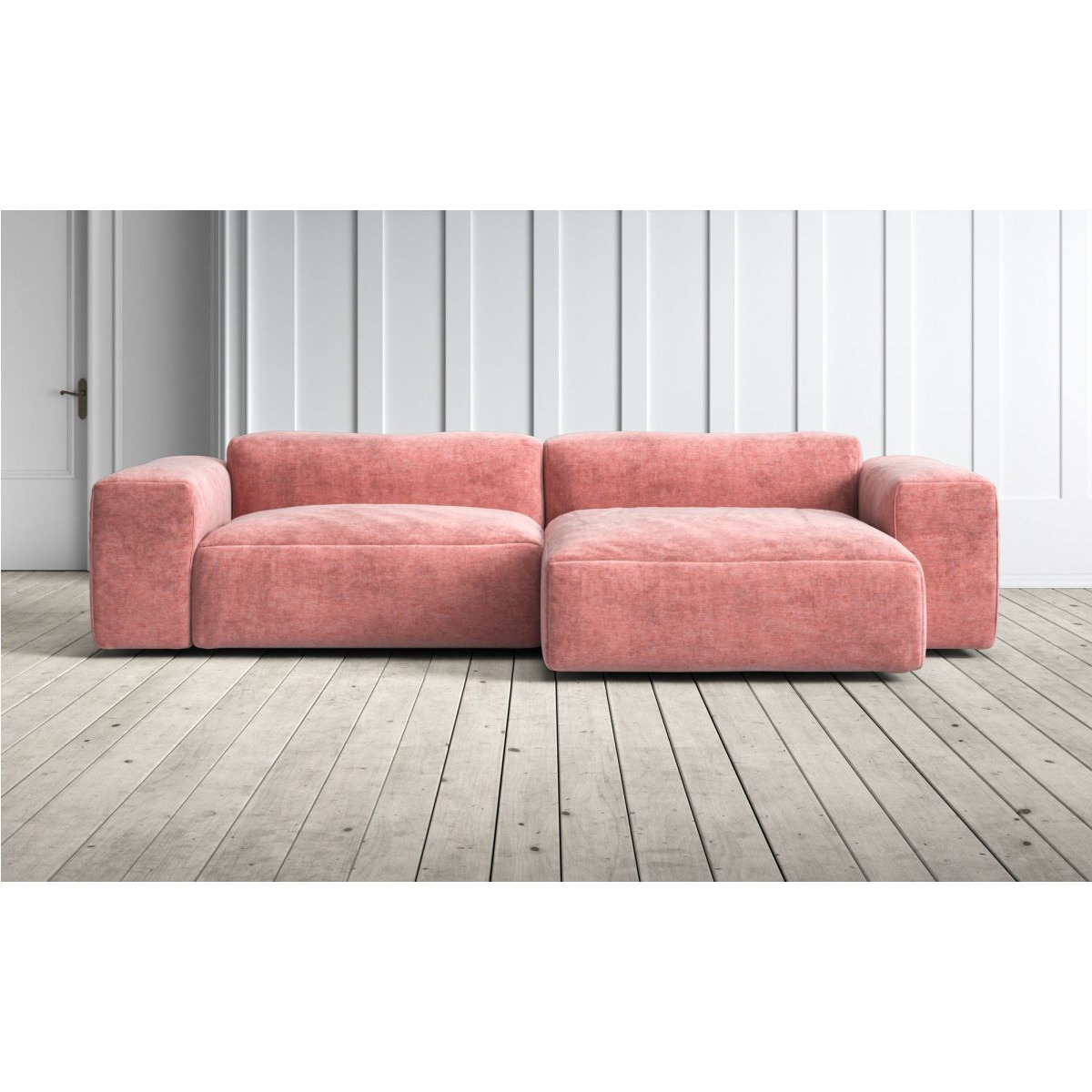 Dax 4 Seater Chaise Sofa in Salmon Vintage Velvet by Graham & Green ...