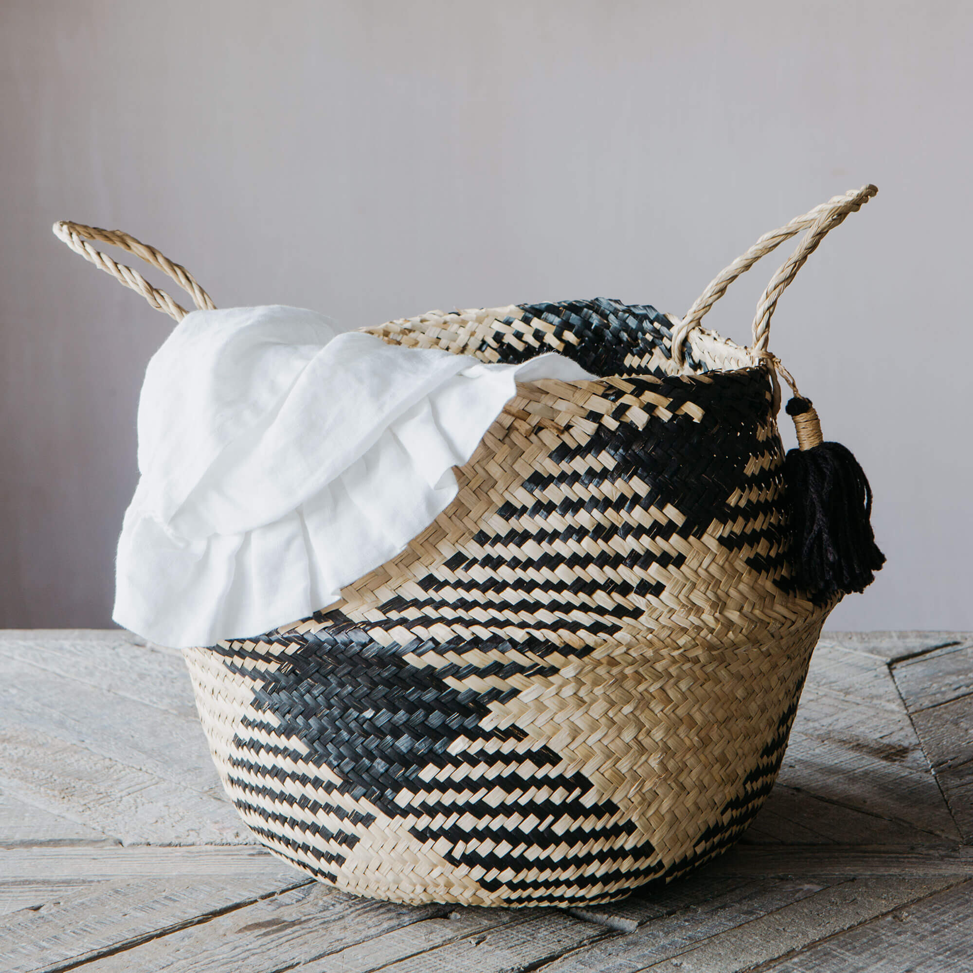 Graham and Green Black Check Tassel Basket by Graham & Green | ufurnish.com