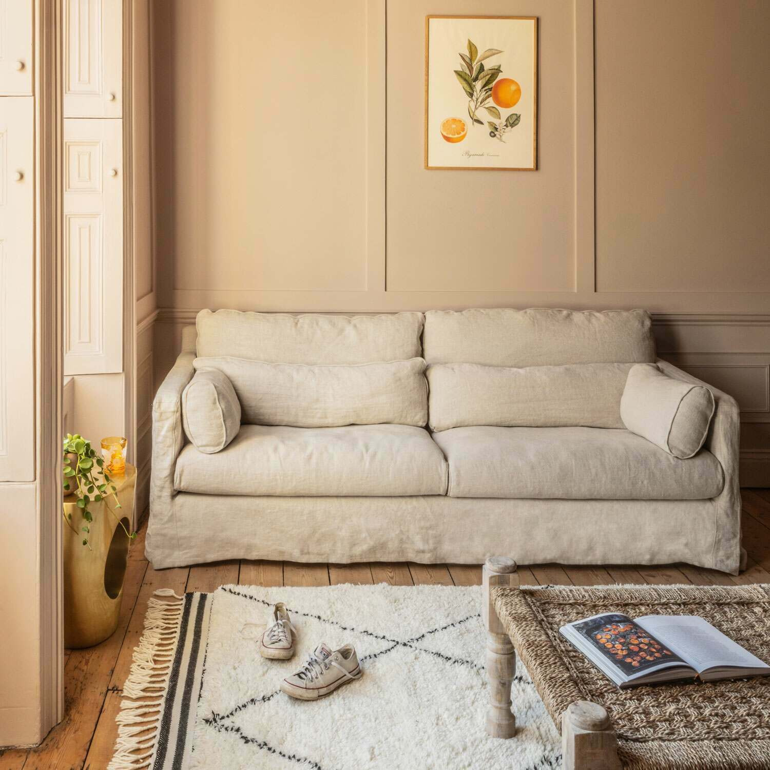 Graham and Green Jasmine 3 Seater Right Chaise - Natural Belgian Linen ...
