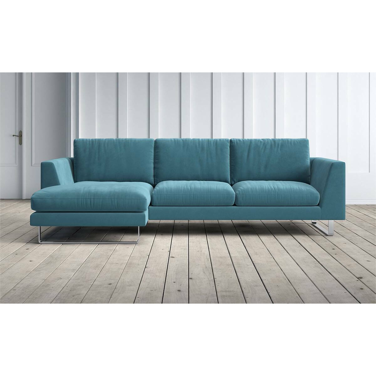 New York 2 Seater Left Chaise Sofa in Cornflower Blue Lario Velvet by ...