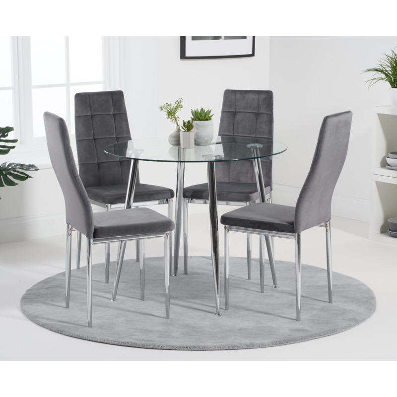 Cassa 90cm Round Dining Table with Melissa Grey Velvet Dining Chairs by ...