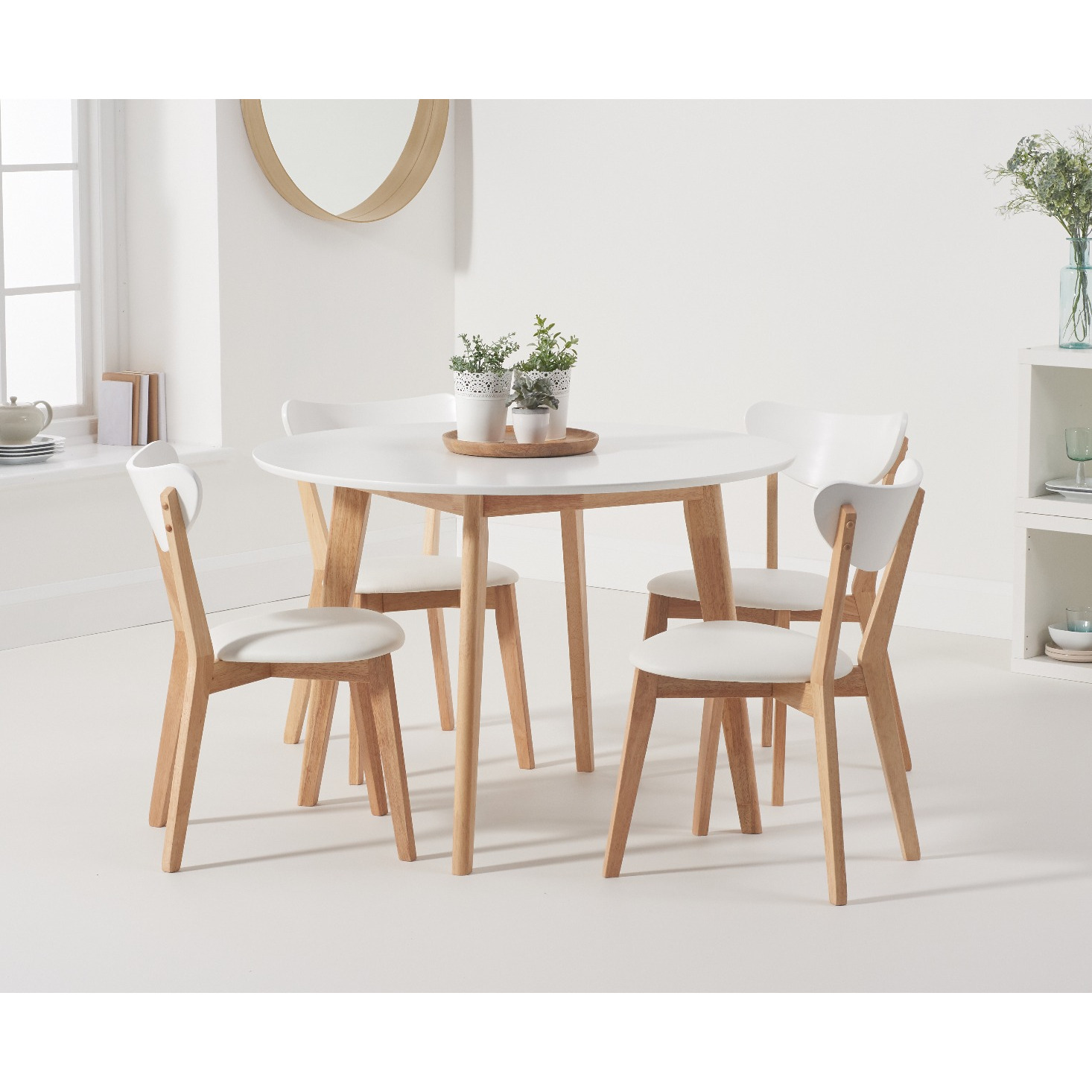 Rebekah Oak and White 110cm Round Dining Table with Rebekah Chairs by ...