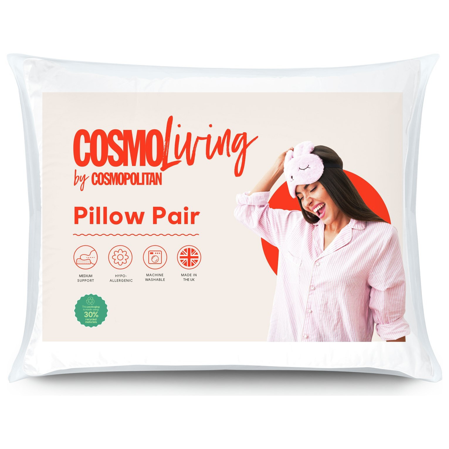 Cosmo Living Hollowfibre Washable Medium Soft Pillow- 2 Pack by Habitat ...