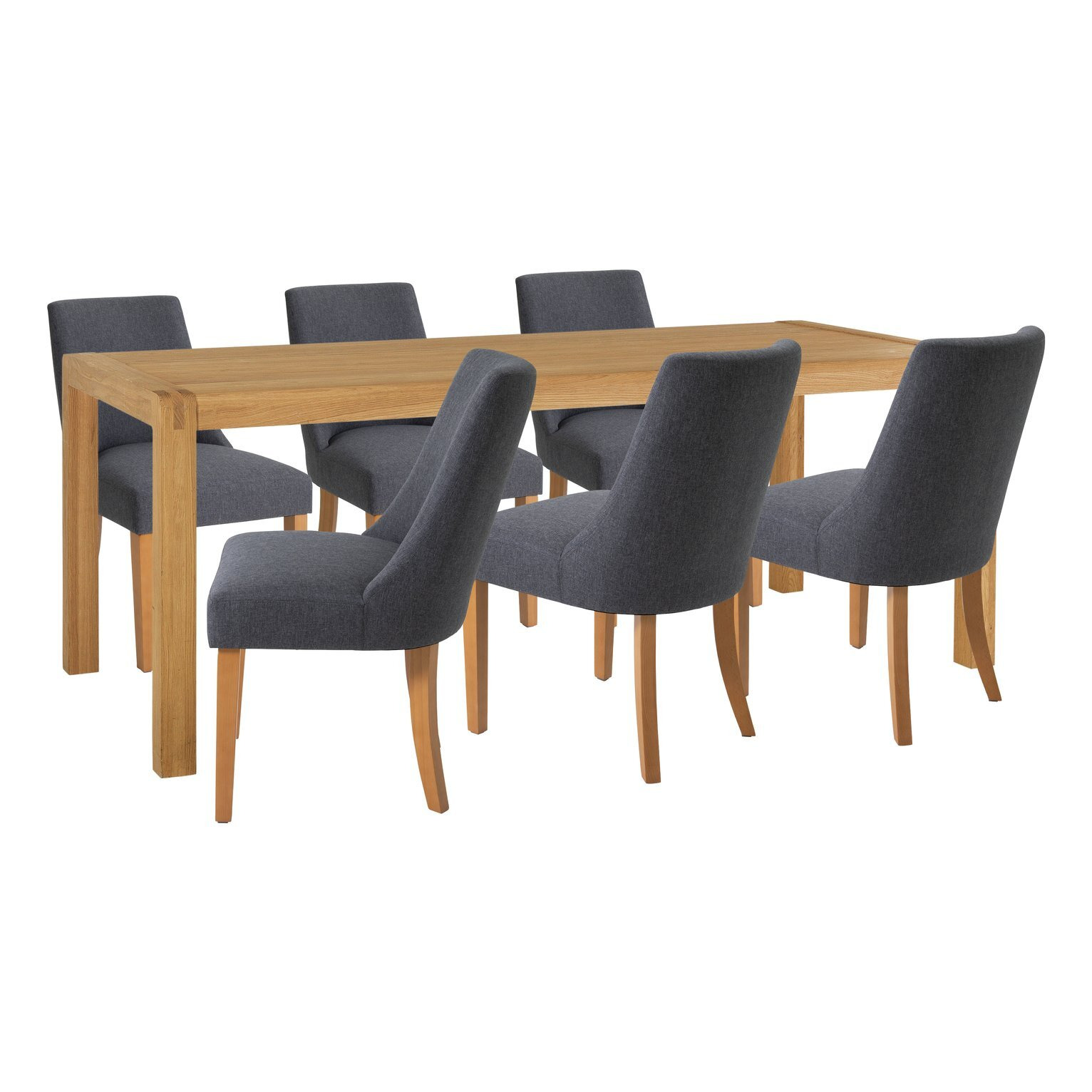 Habitat Radius Oak Dining Table & 6 Alec Dark Grey Chairs by Habitat ...