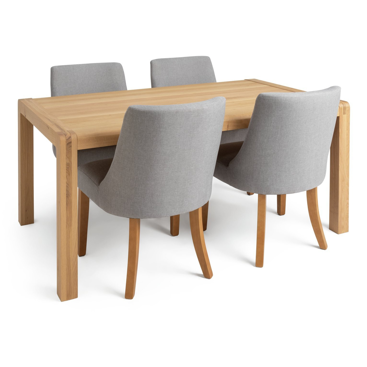 Habitat Radius Oak Dining Table & 4 Alec Light Grey Chairs by Habitat ...