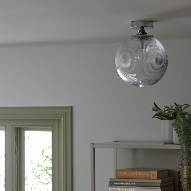 Habitat Ribbed Glass Globe Flush Ceiling Light - Clear by Habitat ...