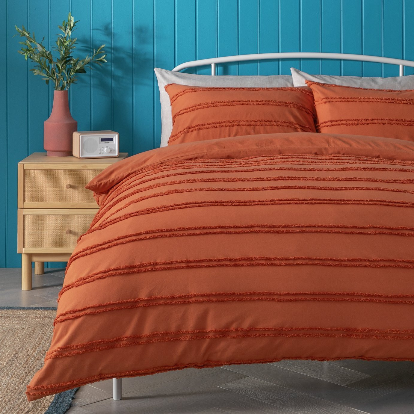 Habitat Cotton Tufted Stripe Orange Bedding Set - King size by Habitat ...