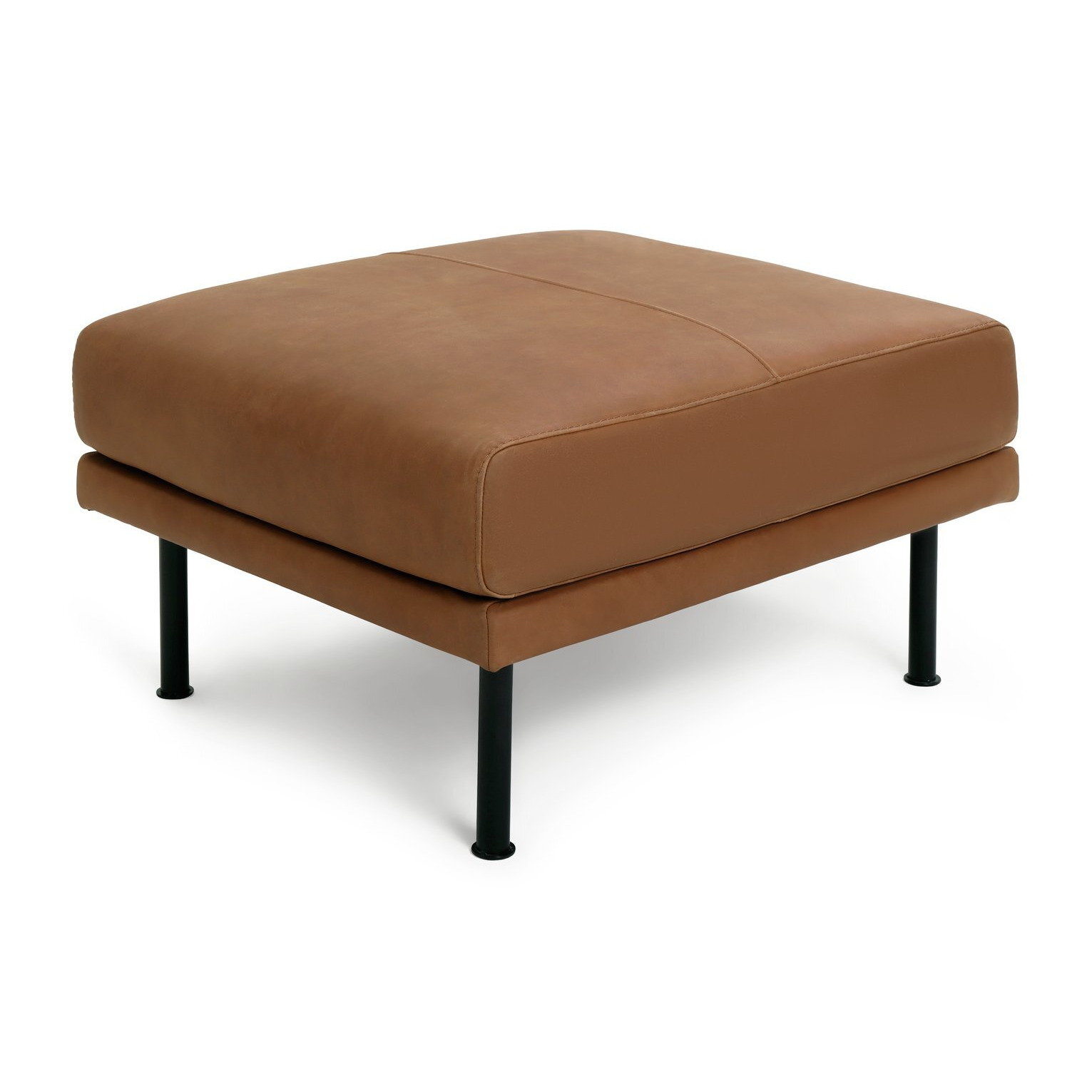 Habitat Moore Leather Footstool - Tan by Habitat | ufurnish.com