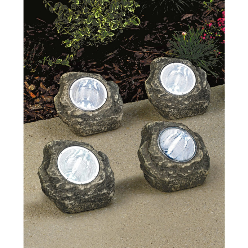 Garden by Sainsbury's Set of 4 LED Solar Rock Lights by Habitat ...