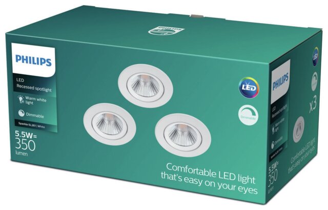 Philips Sparkle 3 Light LED Spotlight - White by Habitat | ufurnish.com