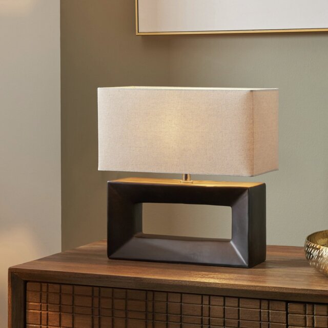 Pacific Block Ceramic Rectangular Table Lamp - Black & Cream by Habitat | ufurnish.com