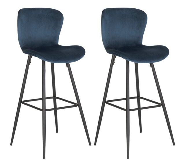 Habitat Etta Pair of Velvet Bar Stool - Blue by Habitat | ufurnish.com