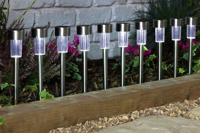 Garden by Sainsbury's Stainless Steel Solar Marker Lights by Habitat ...