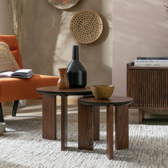 Habitat Xylo Solid Wood Nest of 2 Tables - Walnut by Habitat | ufurnish.com