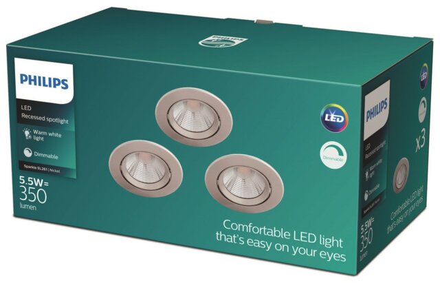 Philips Sparkle 3 Light LED Spotlight - Nickel by Habitat | ufurnish.com